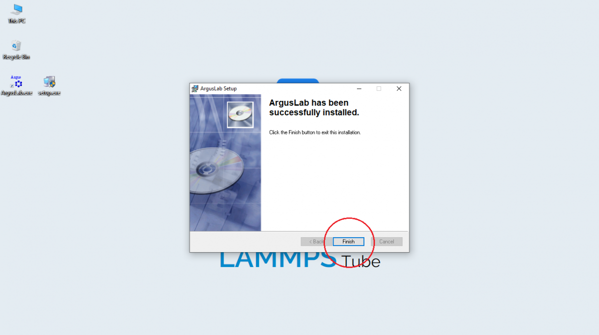 Arguslab Installation on Windows 10 - LAMMPS Tube