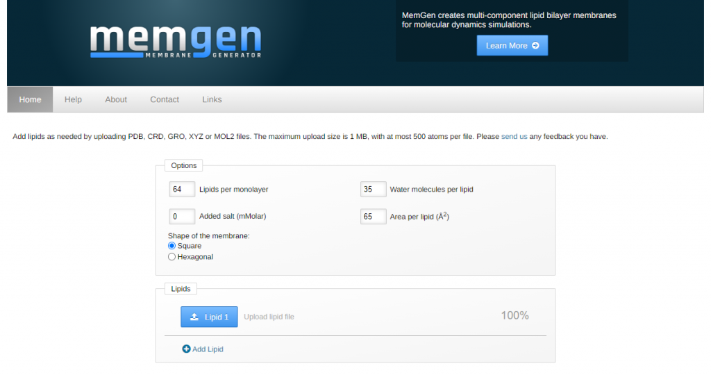 Membrane Generator (MemGen) - LAMMPS Tube